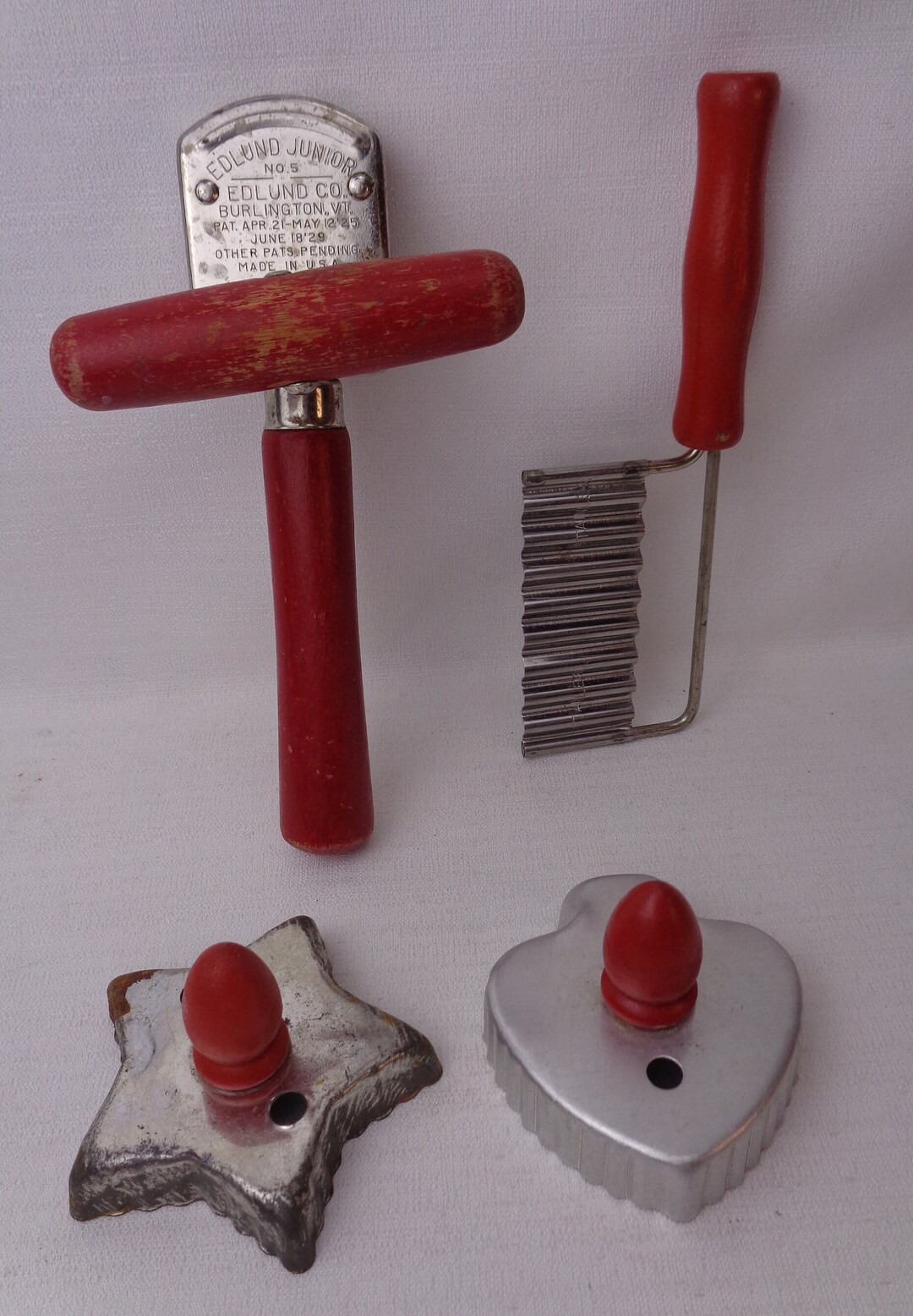 Vintage Red Wooden Handle Kitchen Utensils, Vintage Red Handled Can ...