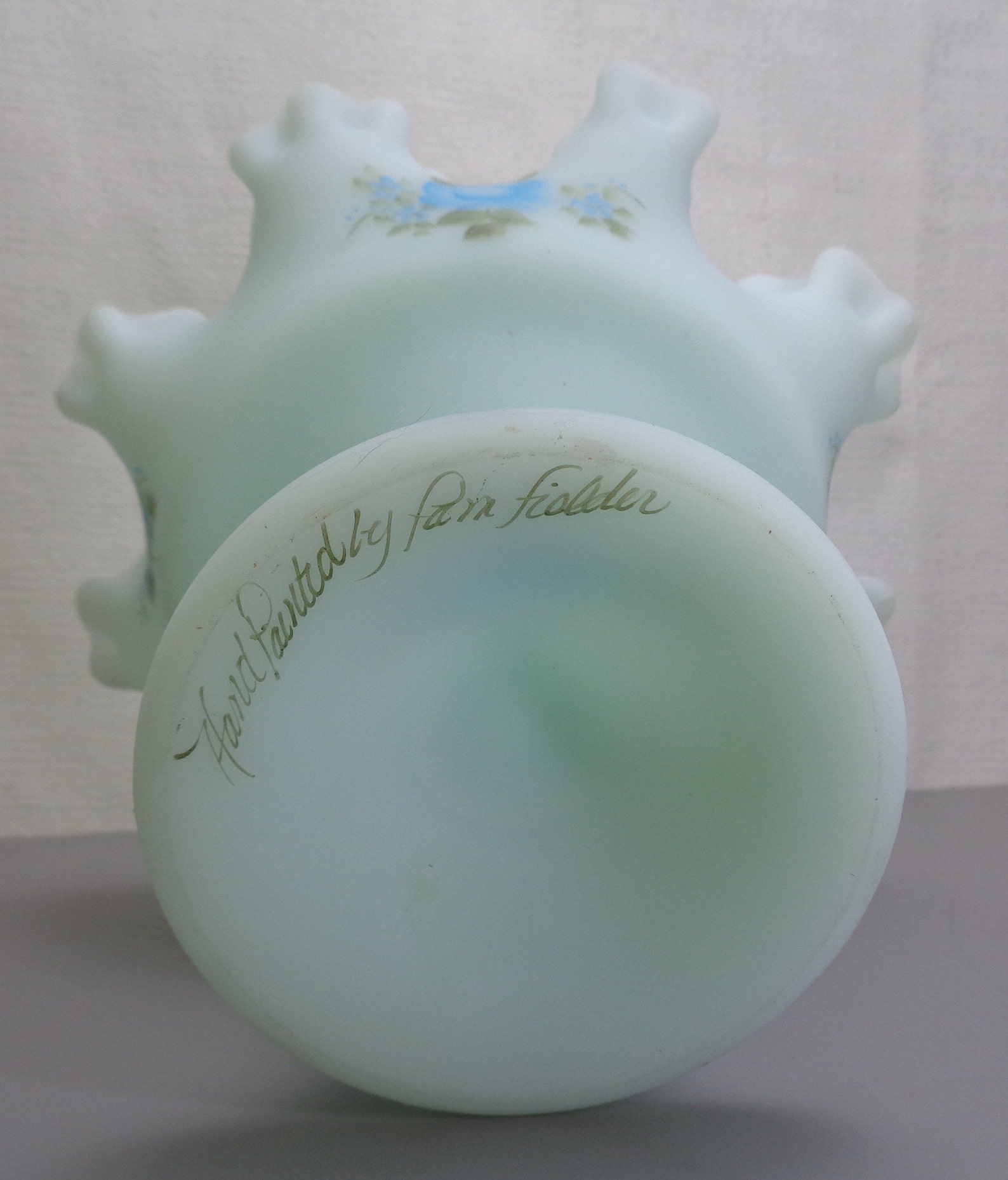 Vintage Fenton Satin Glass Ruffled Compote Blue Rose, Fenton Light Blue ...