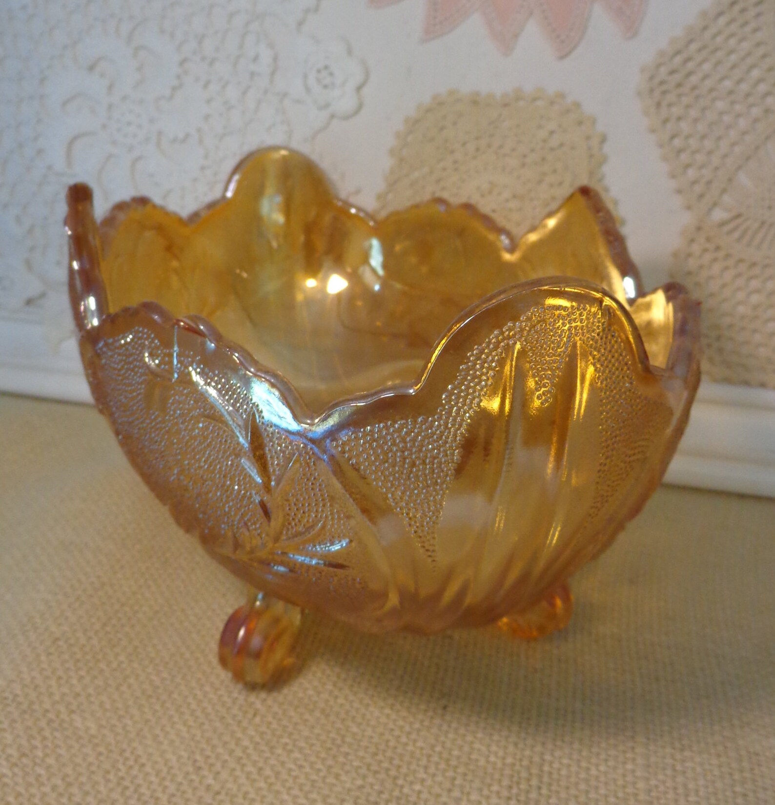 Vintage Amber Marigold Luster Carnival Glass Footed Oval - Etsy