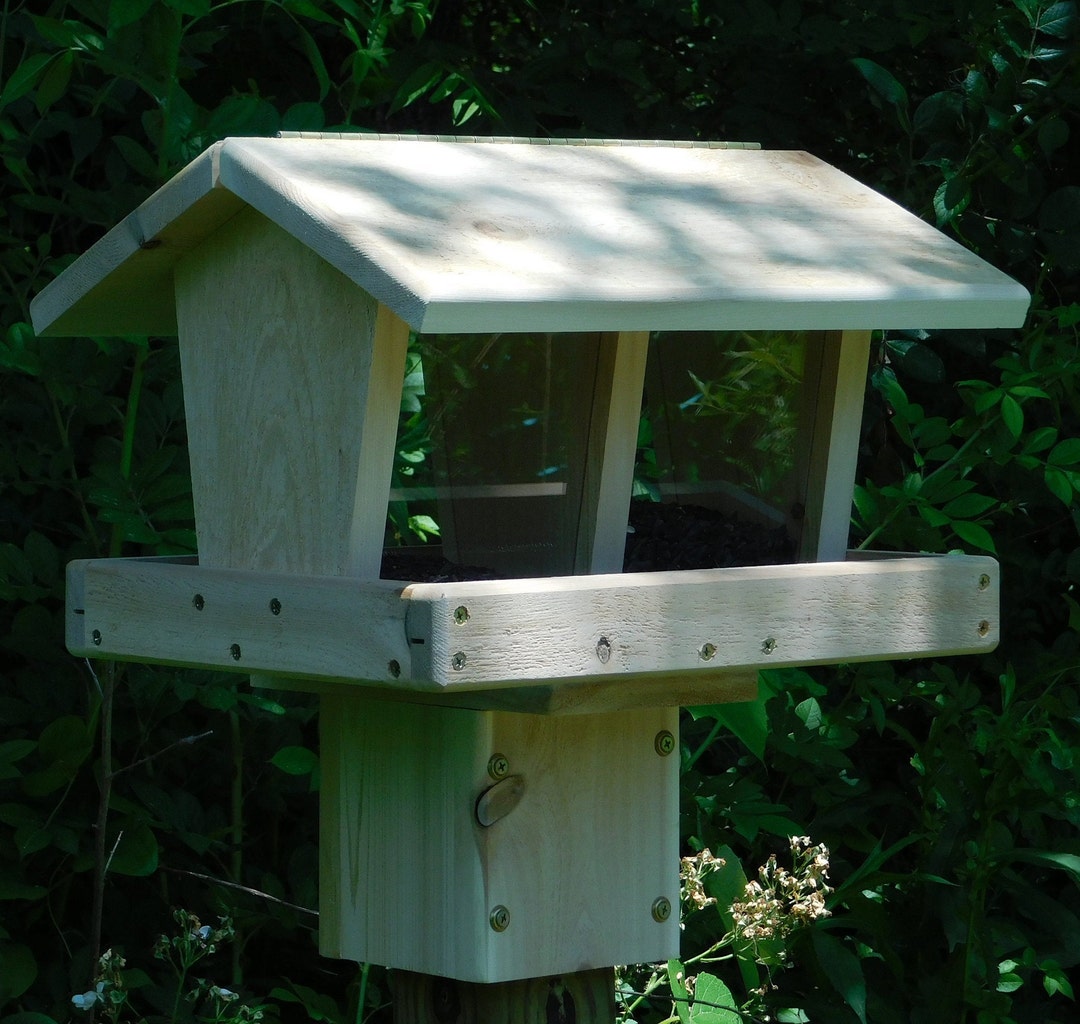 Post Mount Two Seed Dept. Bird Feeder,double Feeder,large Cedar Bird ...