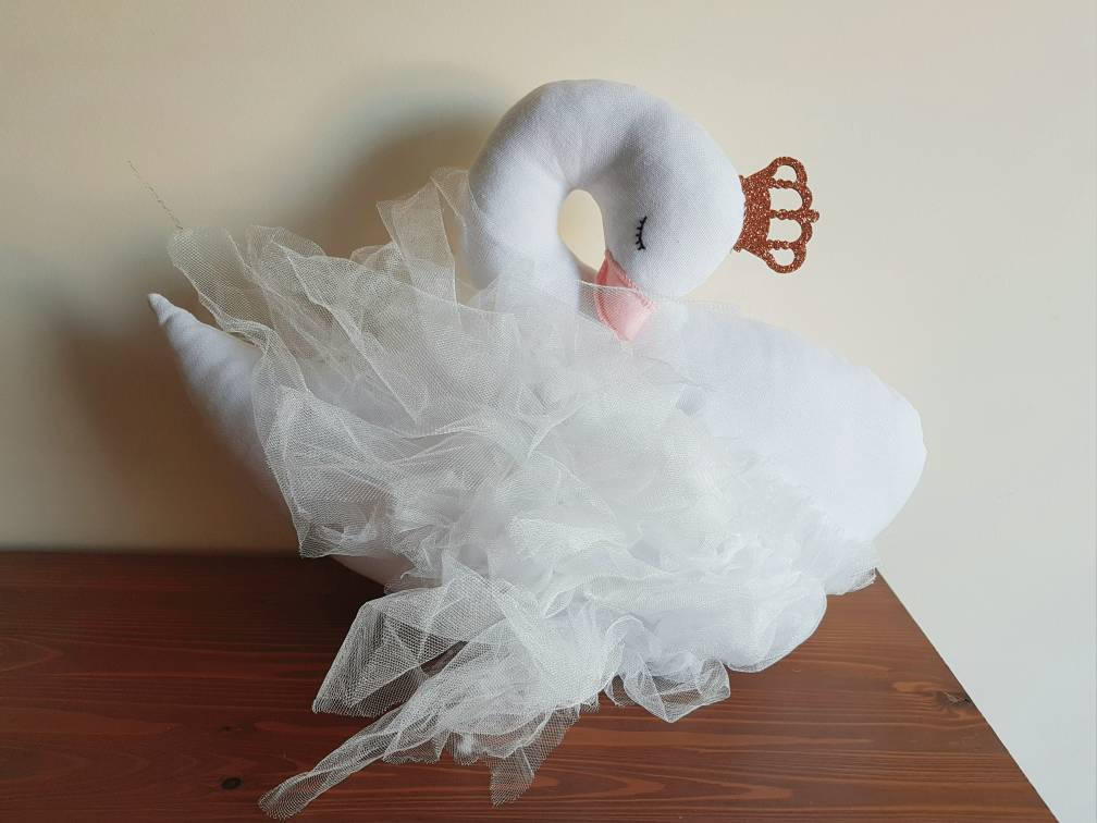 Swan Soft Sculpture Baby Girls Nursery Pillow Decor, 17 Inch Big Swan ...