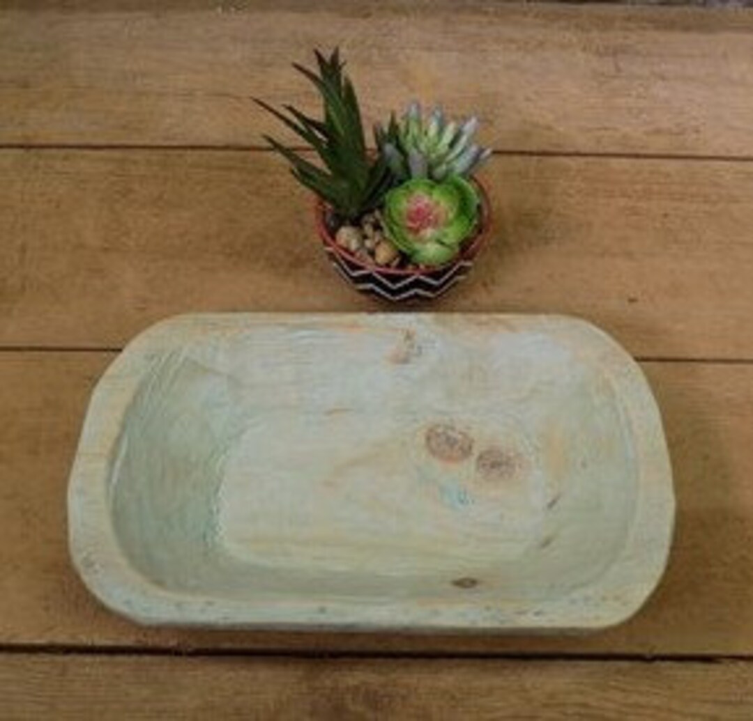 Aqua Blue Green Wood Bowl, Rustic Farmhouse Decor, Mini Carved Bread ...