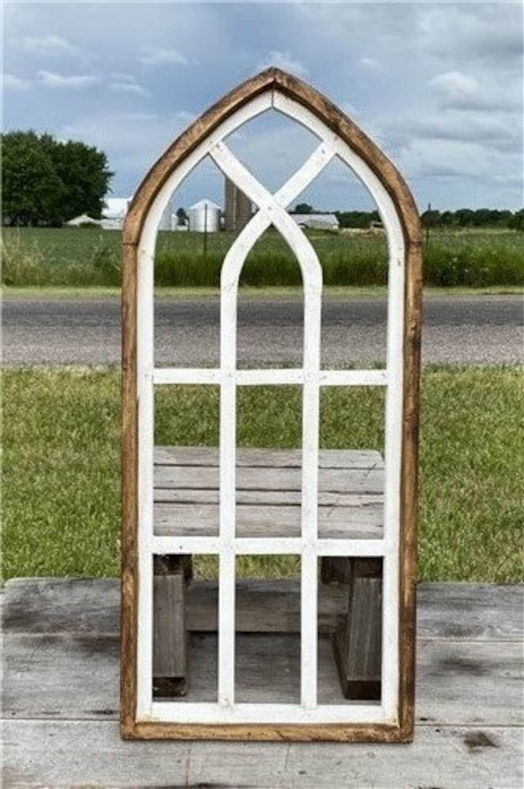 2 Tone Arched Cathedral Window Frame, Wooden Church Frame, Gothic ...