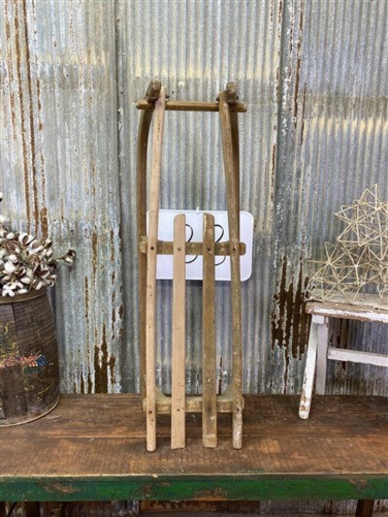 Wooden Snow Sled, Christmas Winter Décor, Classic European Style Wood ...