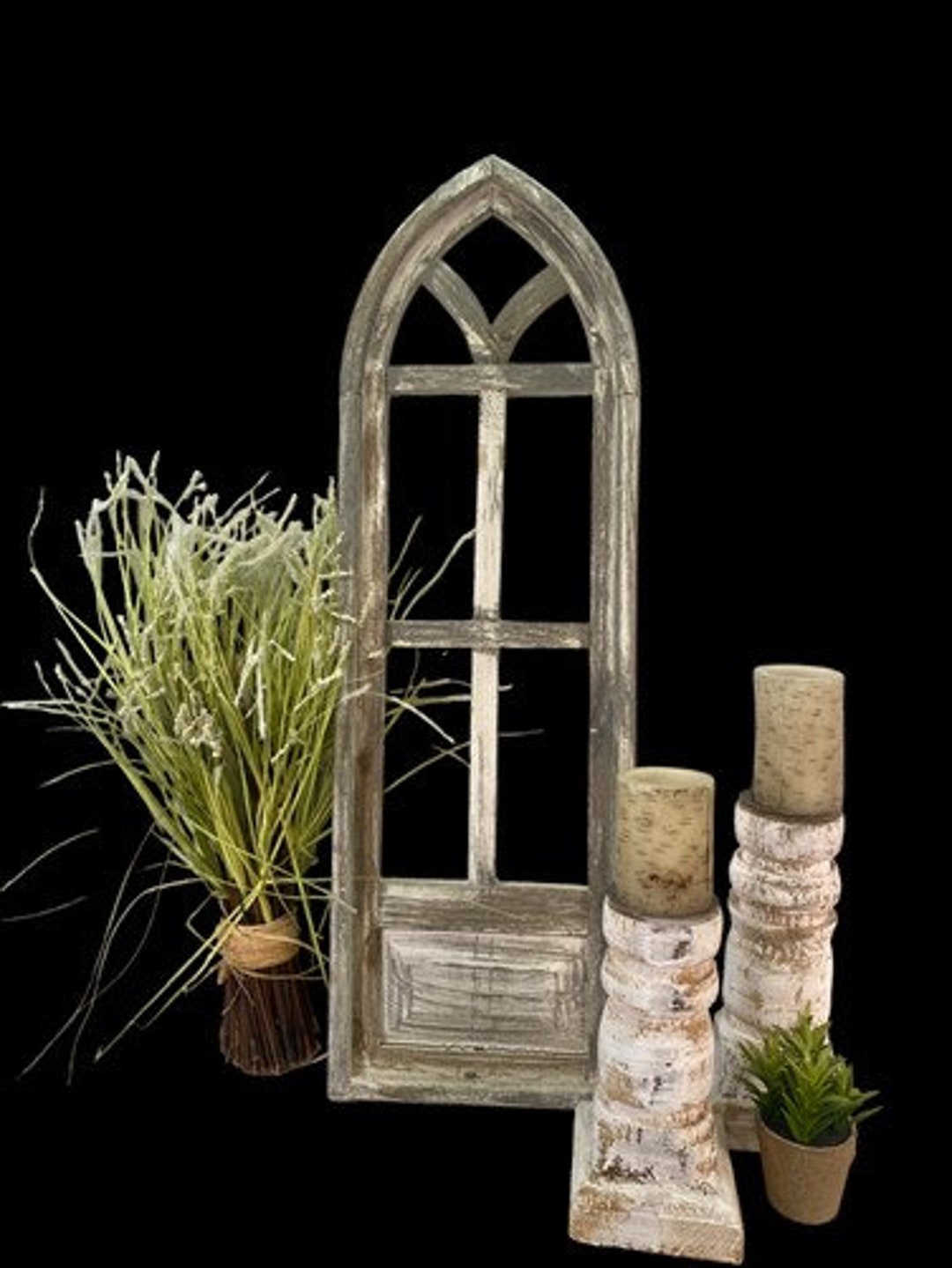 Light Paneled American Gothic Style Wood Window Frame, Arched Farmhouse ...