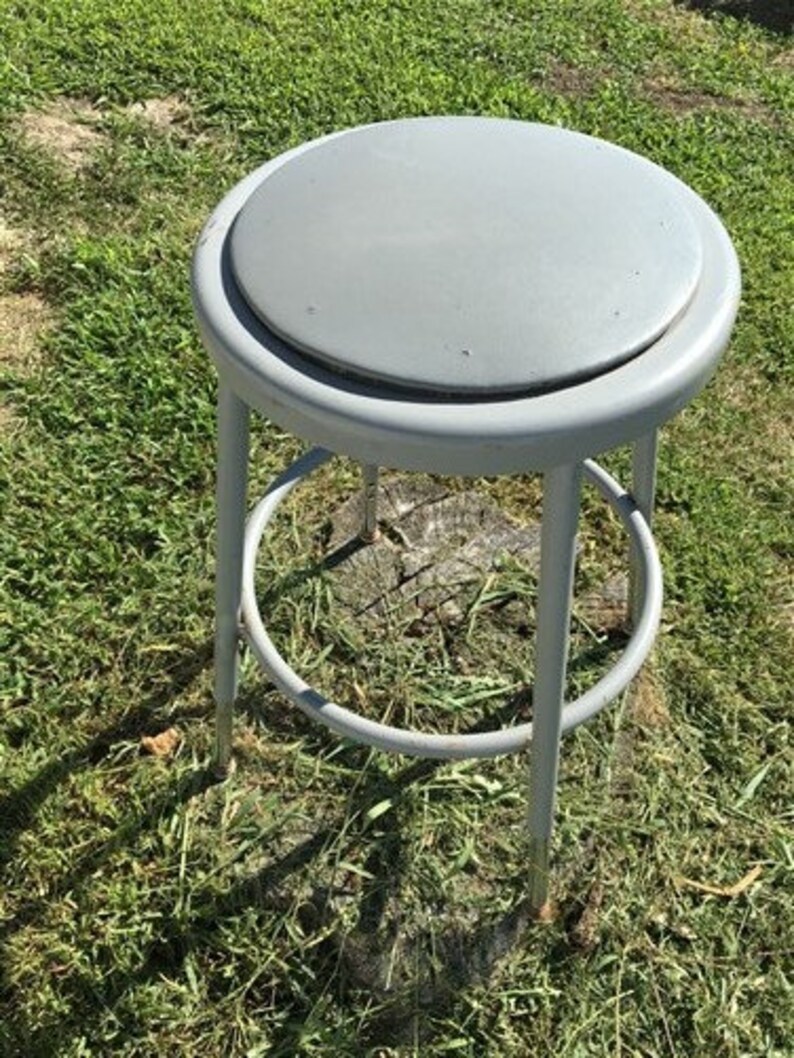 Industrial Gray Metal Drafting Stool Round Adjustable Metal - Etsy