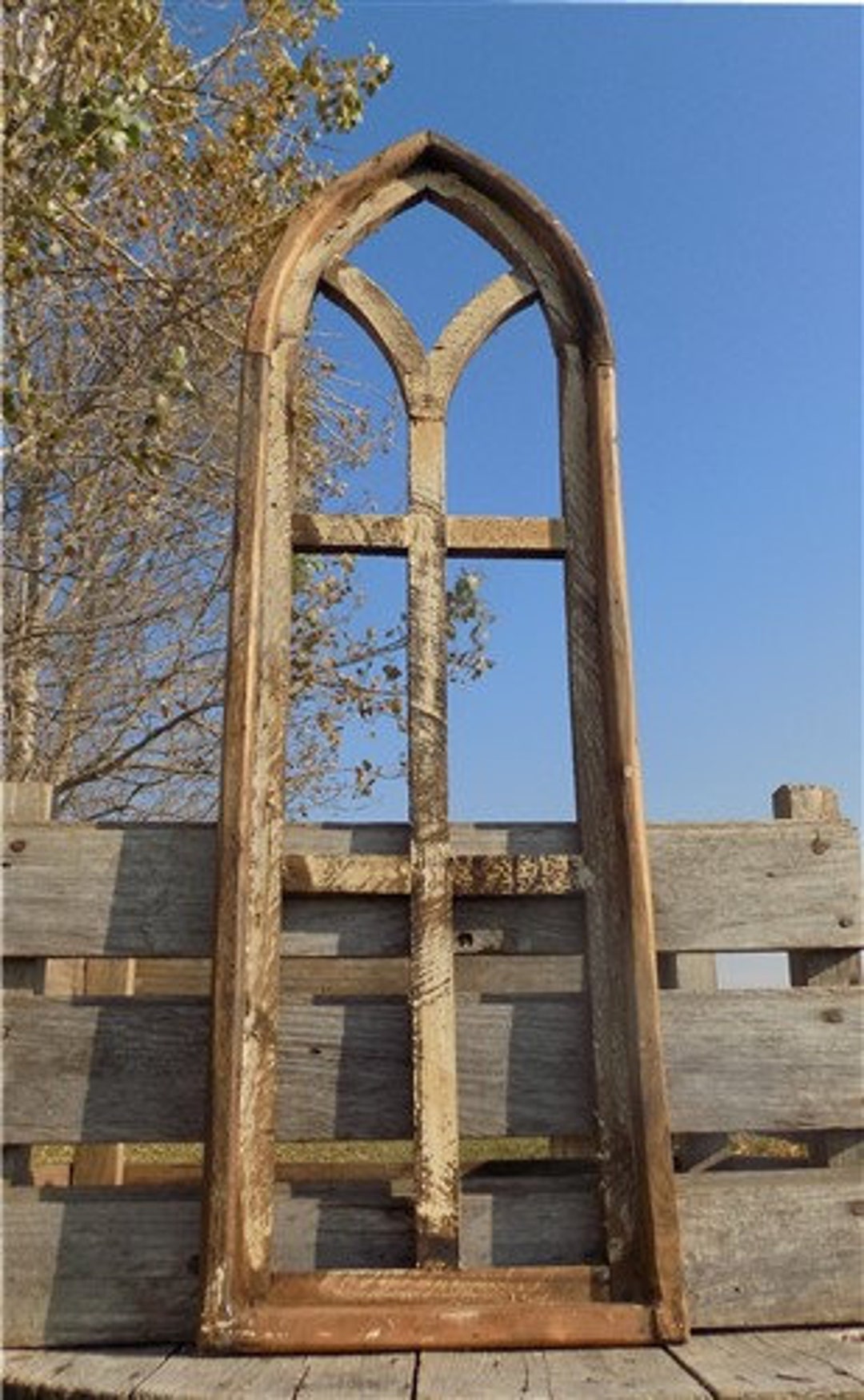 Dark American Gothic Style Wood Window Frame, Arched Farmhouse Window ...