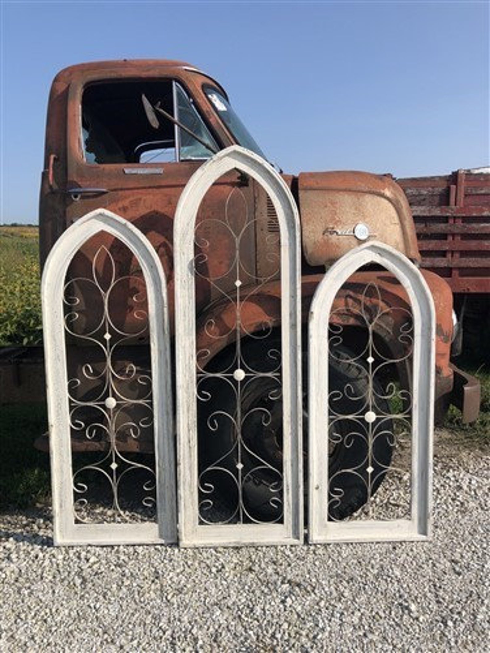 Set 3 XL Arched Wood Metal Gothic Window Frames, Architectural Window ...