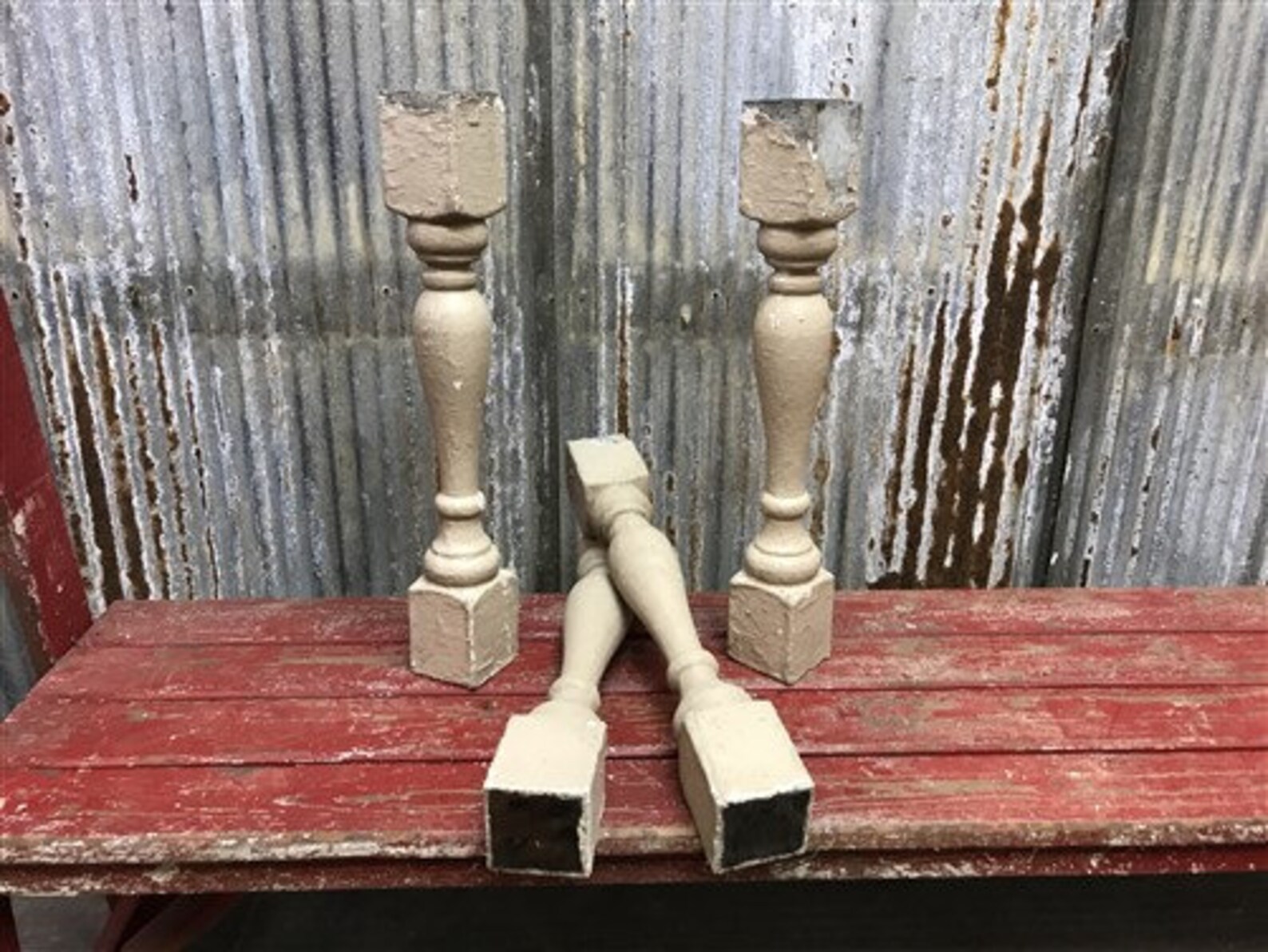 4 Balusters Tan Wood Architectural Salvage Spindles Porch Post House ...