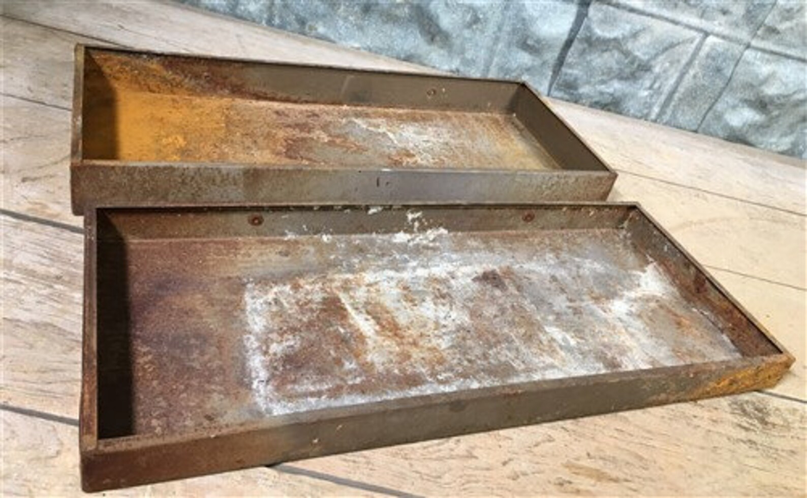 Pair 2 Metal Drawers, Filing Cabinet Trays, Vintage Rustic Storage Bins ...