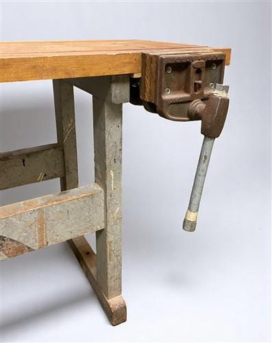 Vintage Rustic Work Table, Carpenter's Workbench, Woodworking Console ...