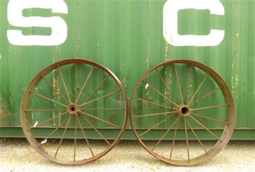 2 Cast Iron Implement Wheels, Wagon Wheel, Tractor Steel Rims ...