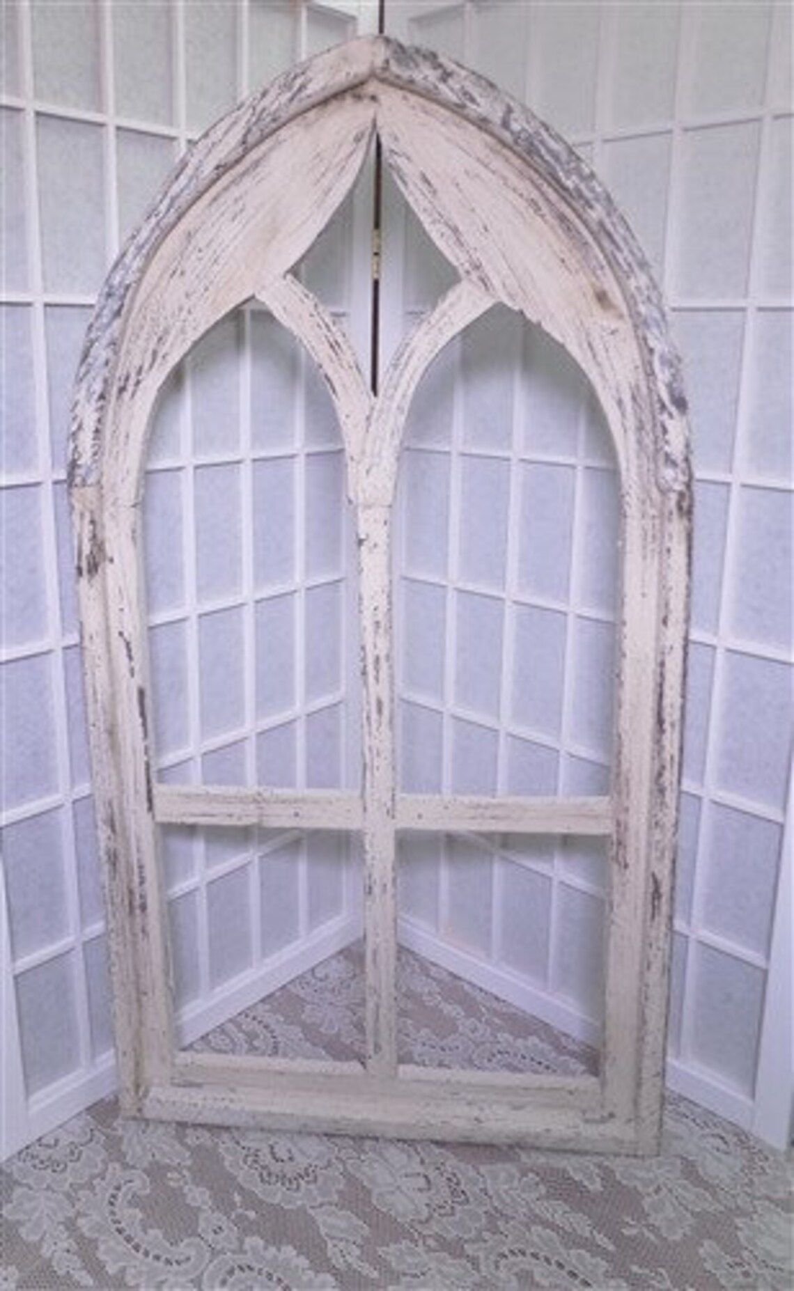 White Diamond Arched Church Window Wood Cathedral Frame | Etsy