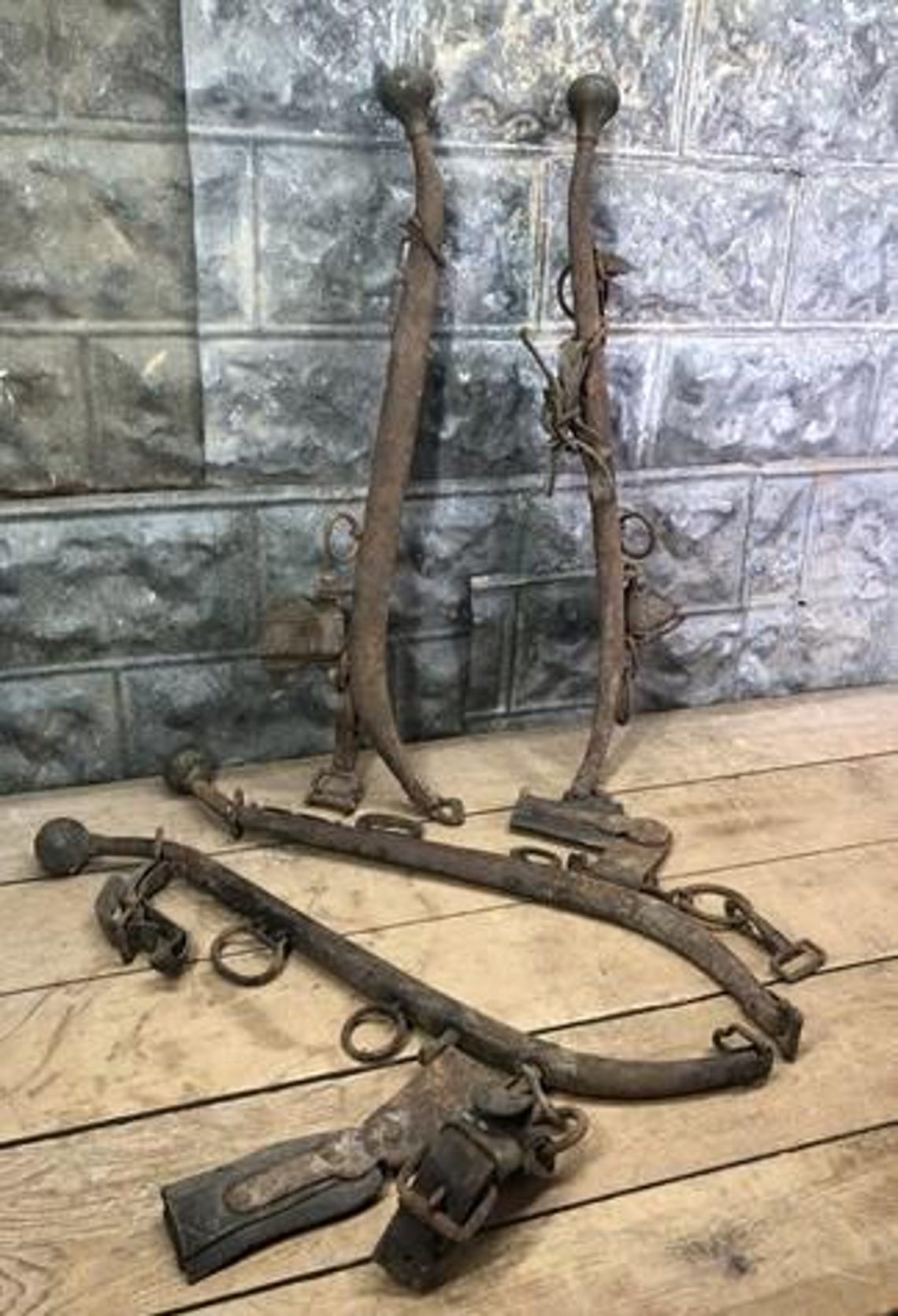 4 Horse Collar Harness Hames, Brass Leather Bridle Tack Saddle, Western ...
