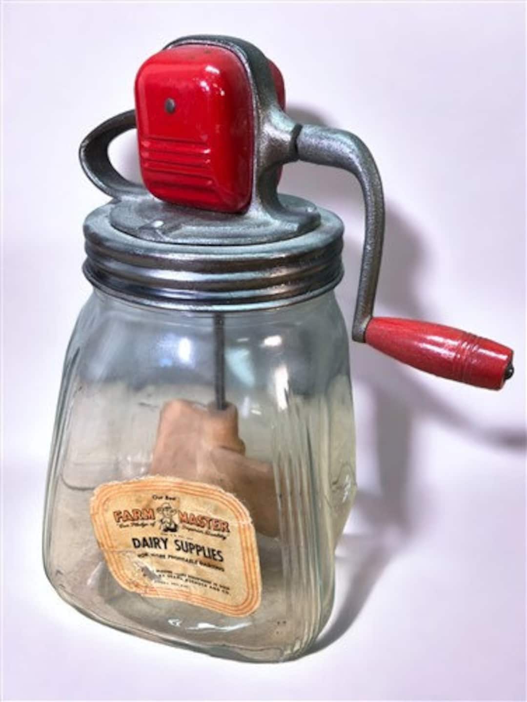 Farm Master Hand Crank Butter Churn, Vintage Glass Tabletop Wooden ...