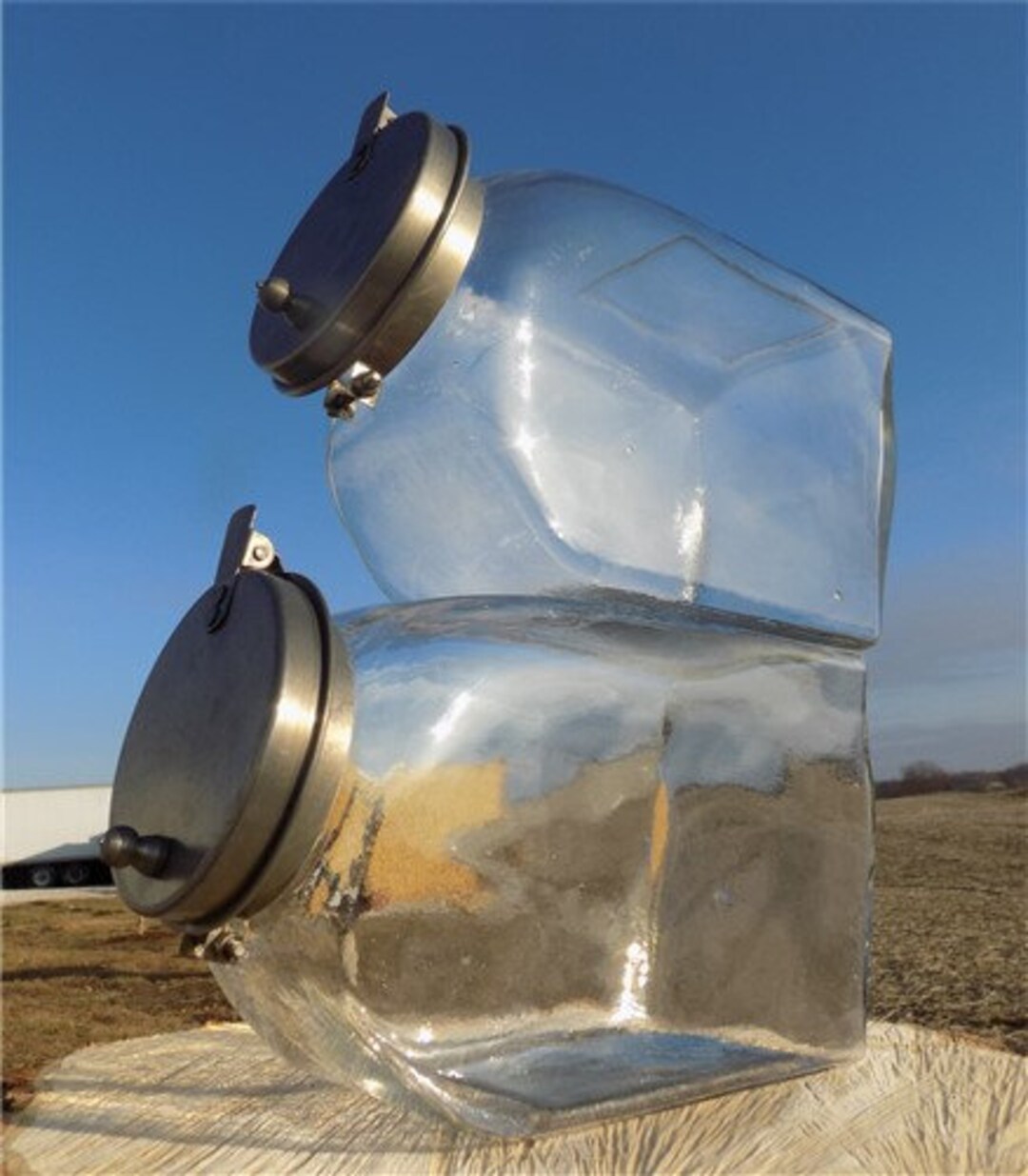 2 Rectangular Stackable Canister Jars, Kitchen Storage, Store Counter ...