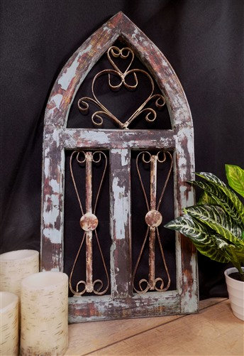 Blue Metal Heart Wood Window Frame Arched Architectural | Etsy