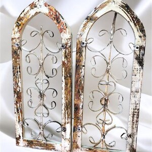 Pair Arched Wood Metal Gothic Window Frames, 10x25.5 Vintage Inspired ...