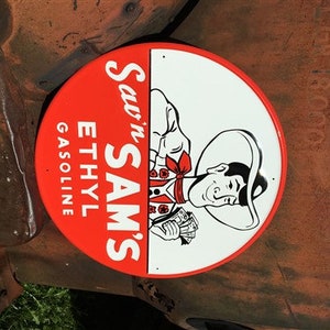 Sav'n Sams Ethyl Gasoline Sign, Metal Advertising Sign, Retro Gas ...