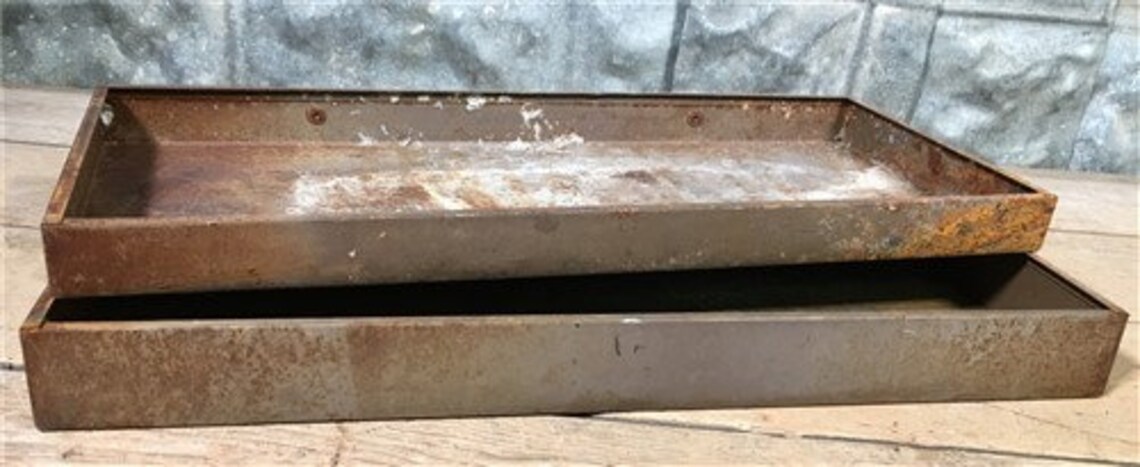 Pair 2 Metal Drawers, Filing Cabinet Trays, Vintage Rustic Storage Bins ...