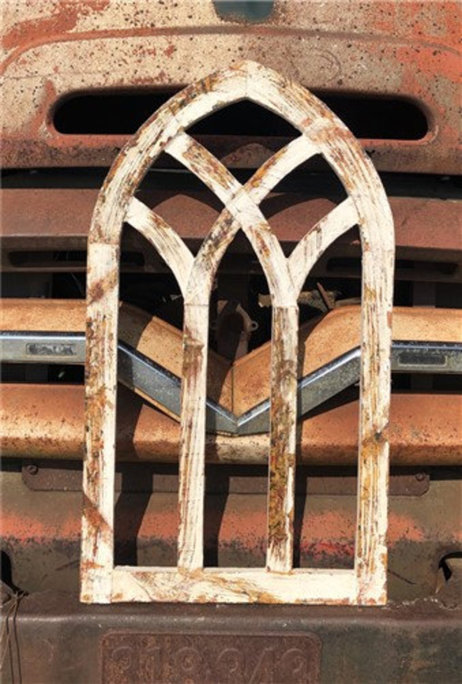 Arched Church Window, Wood Cathedral Frame, Faux Window, Farmhouse Wall ...