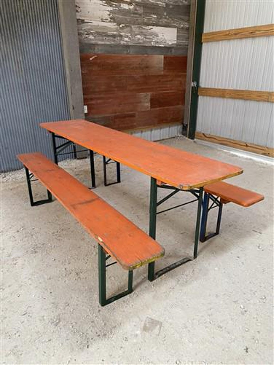 Vintage German Oktoberfest Beer Garden Table & Bench, Orange Outdoor ...