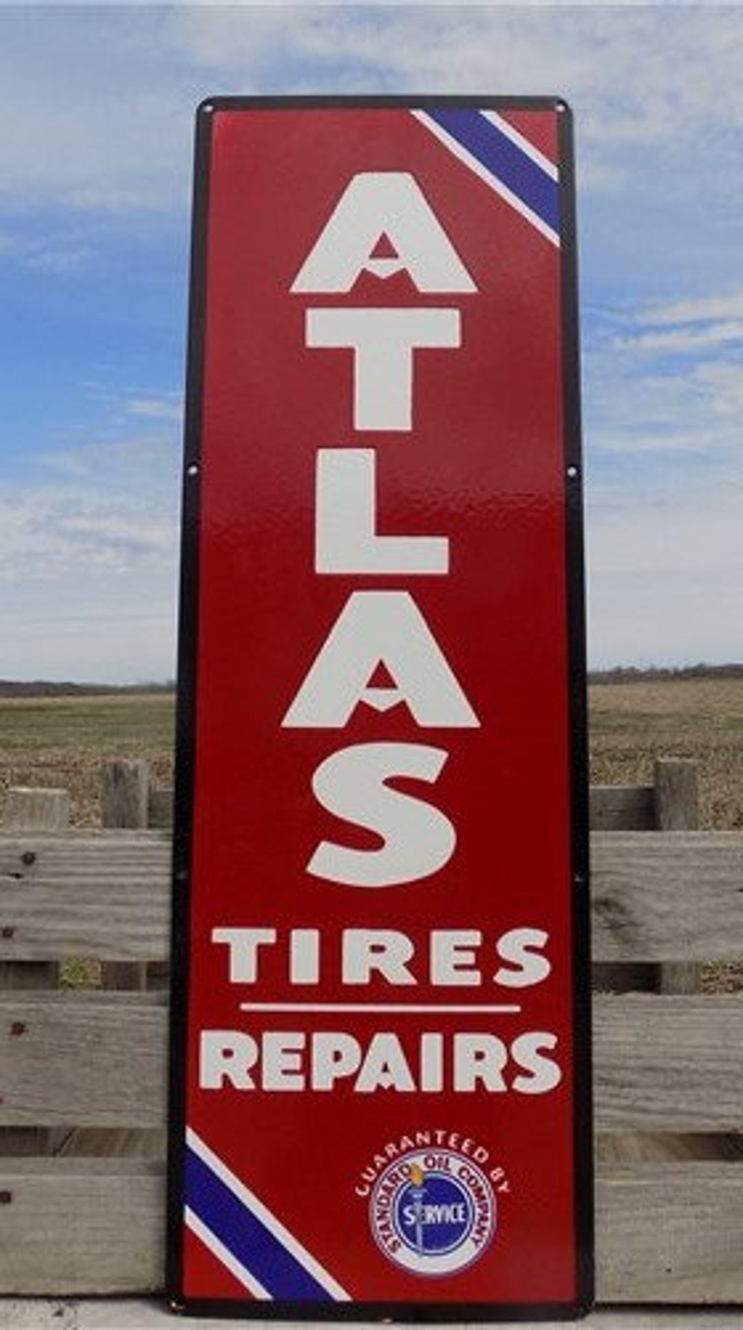 Atlas Tires Repairs Sign, Atlas Porcelain Metal Advertising, Standard ...