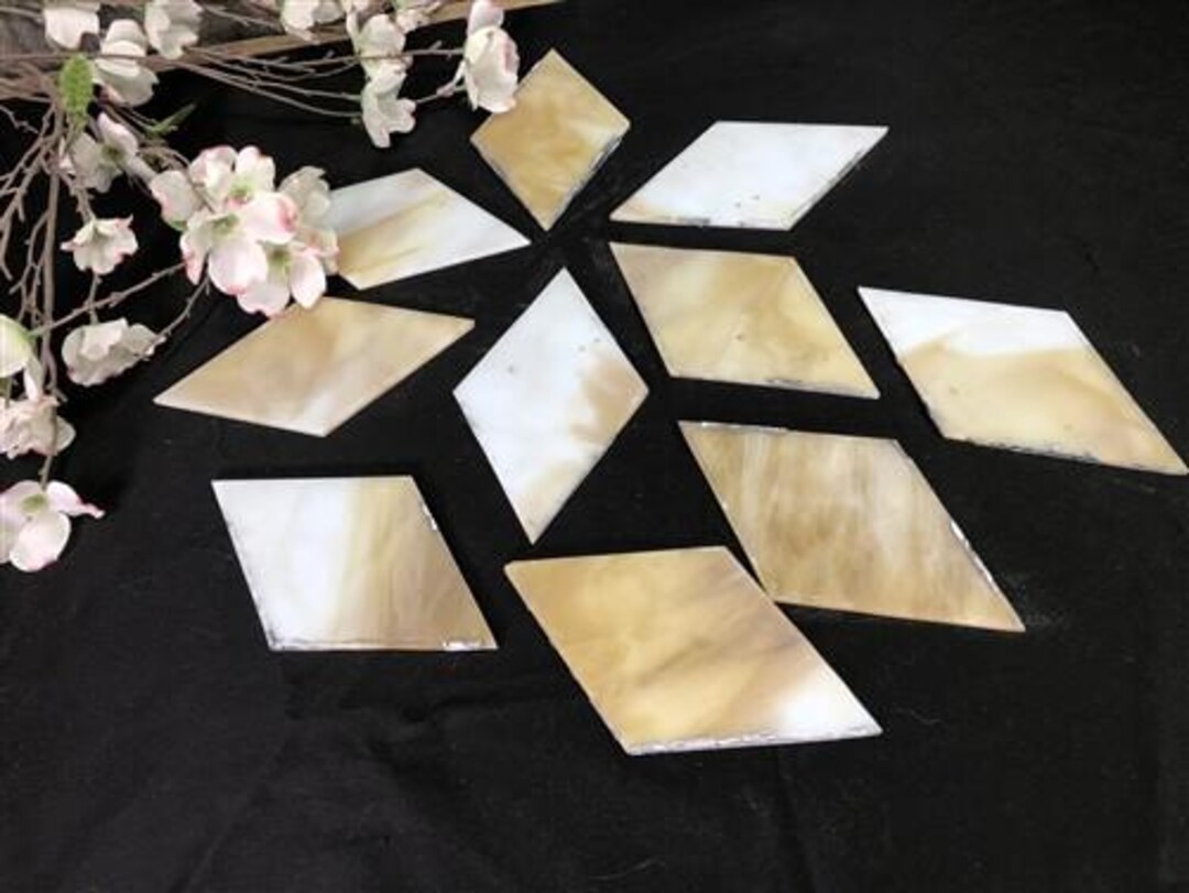 10 Stained Slag Glass Diamond Panes, Reclaimed Church Window Art Glass ...