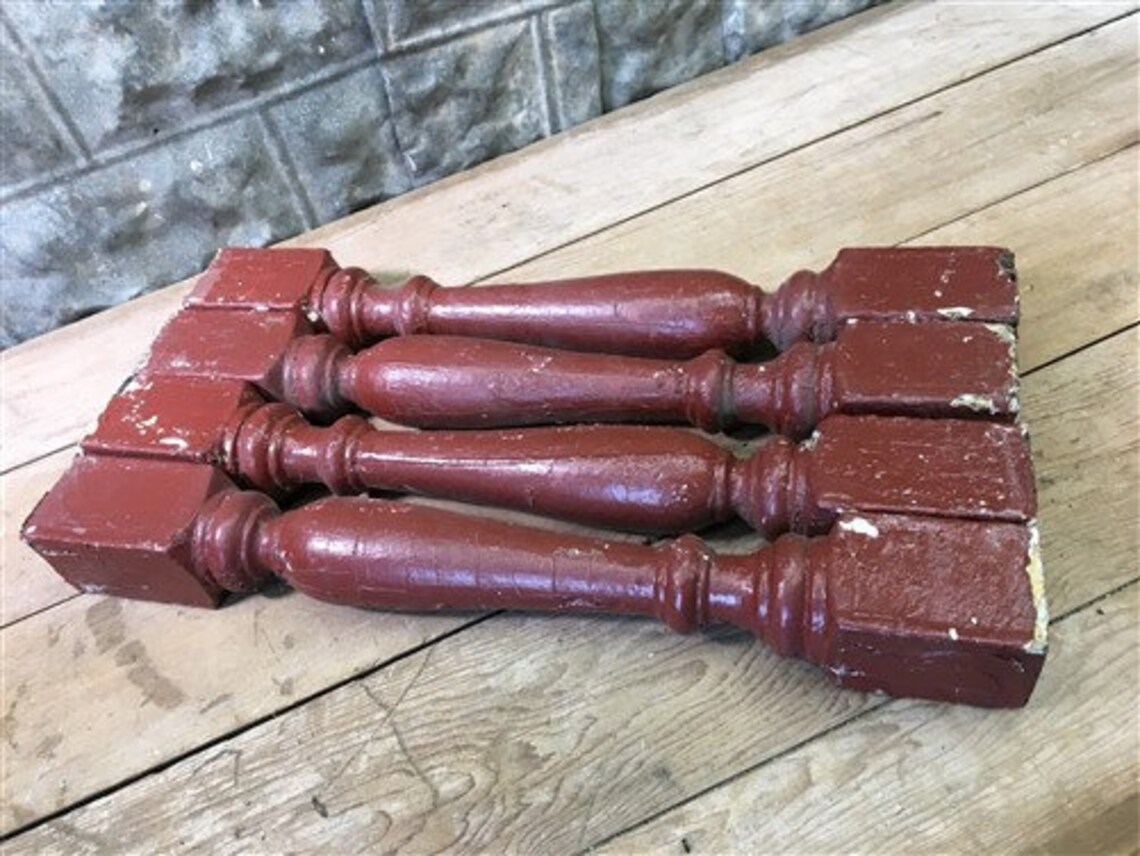 4 Balusters Rustic Red Wood Architectural Salvage Spindle | Etsy