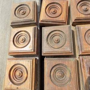 15 Mini Plinth Blocks, Bullseye Rosette, Architectural Salvage, Wood ...