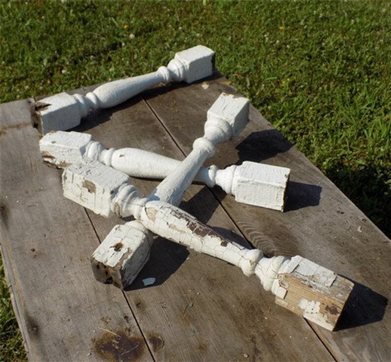 4 Balusters White Wood Architectural Salvage Spindles Porch | Etsy