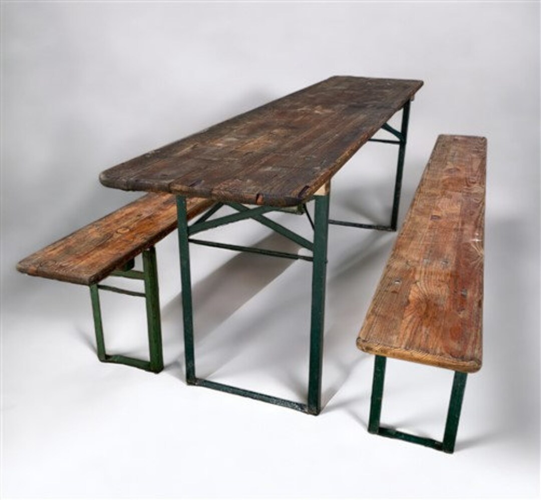 Wood Vintage German Beer Garden Table and Benches, Oktoberfest Picnic ...