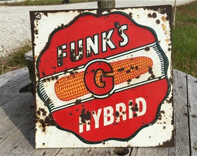 Funks G Hybrid Vintage Metal Advertising Sign, Seed Corn Farm Rustic ...