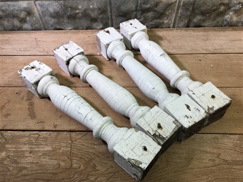 4 Balusters White Wood Architectural Salvage Spindles Porch | Etsy