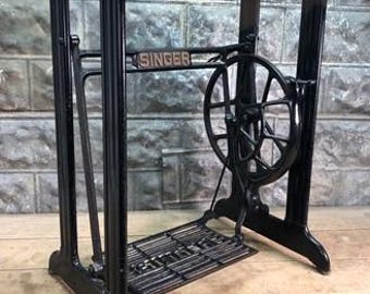 Vintage Treadle Sewing Machine Base Singer Cast Iron Black Heavy Metal ...