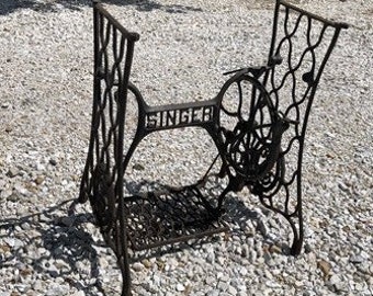 Vintage Treadle Sewing Machine Base Singer Cast Iron Black Heavy Metal ...