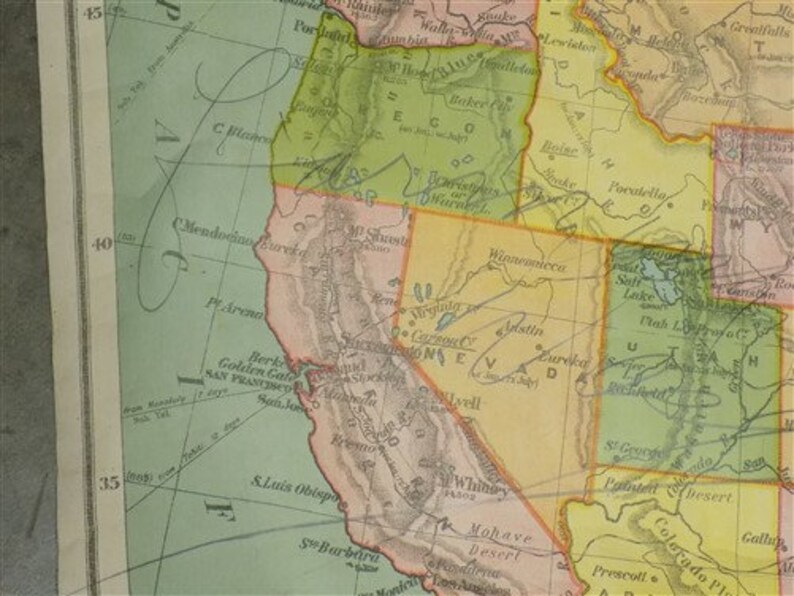 United States Mexico Nystrom Map Vintage Canvas Historical - Etsy