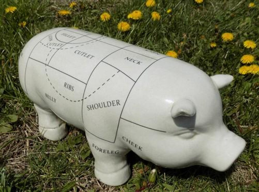 Big Pig Diagram Model, Porcelain Pig Figurine, Ceramic Piggy, Butcher ...