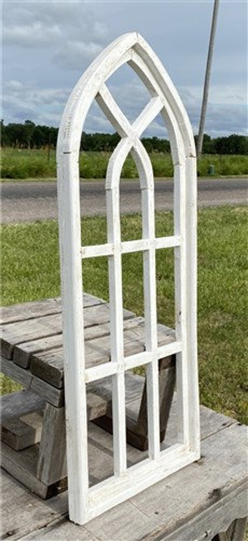 White Arched Cathedral Window Frame, Wooden Church Frame, Gothic Wall ...