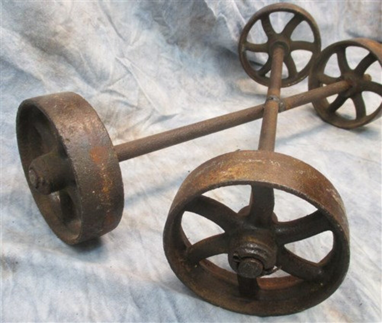 4 Factory Cart Wheels & 2 Axles Cast Iron Vintage Lineberry | Etsy
