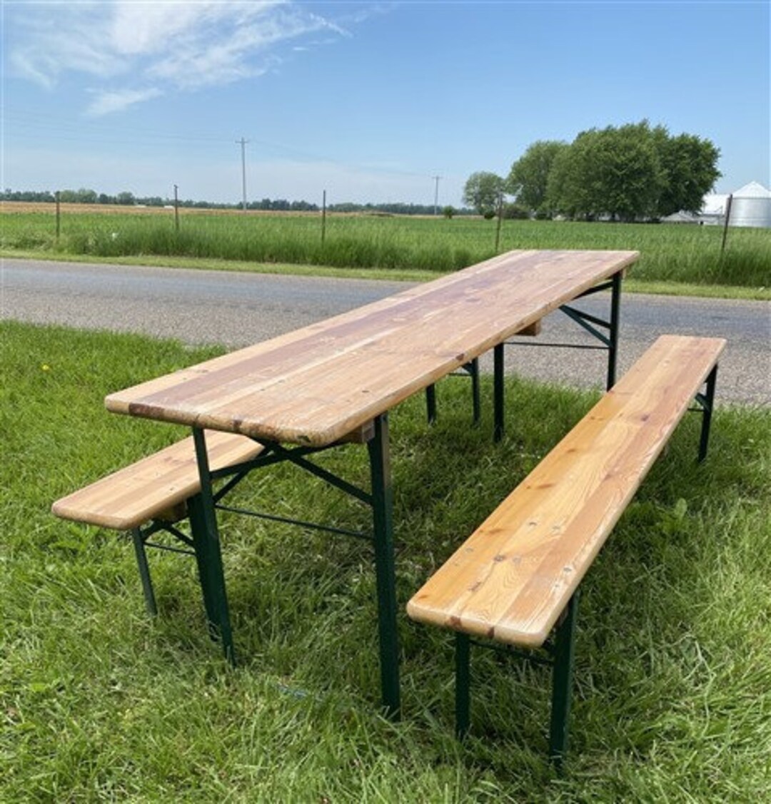 Wood Vintage German Beer Garden Table and Benches, Oktoberfest Picnic ...