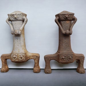 Pair Cast Iron Fireplace Andiron Fronts Art Deco Nouveau Firedog Parts ...