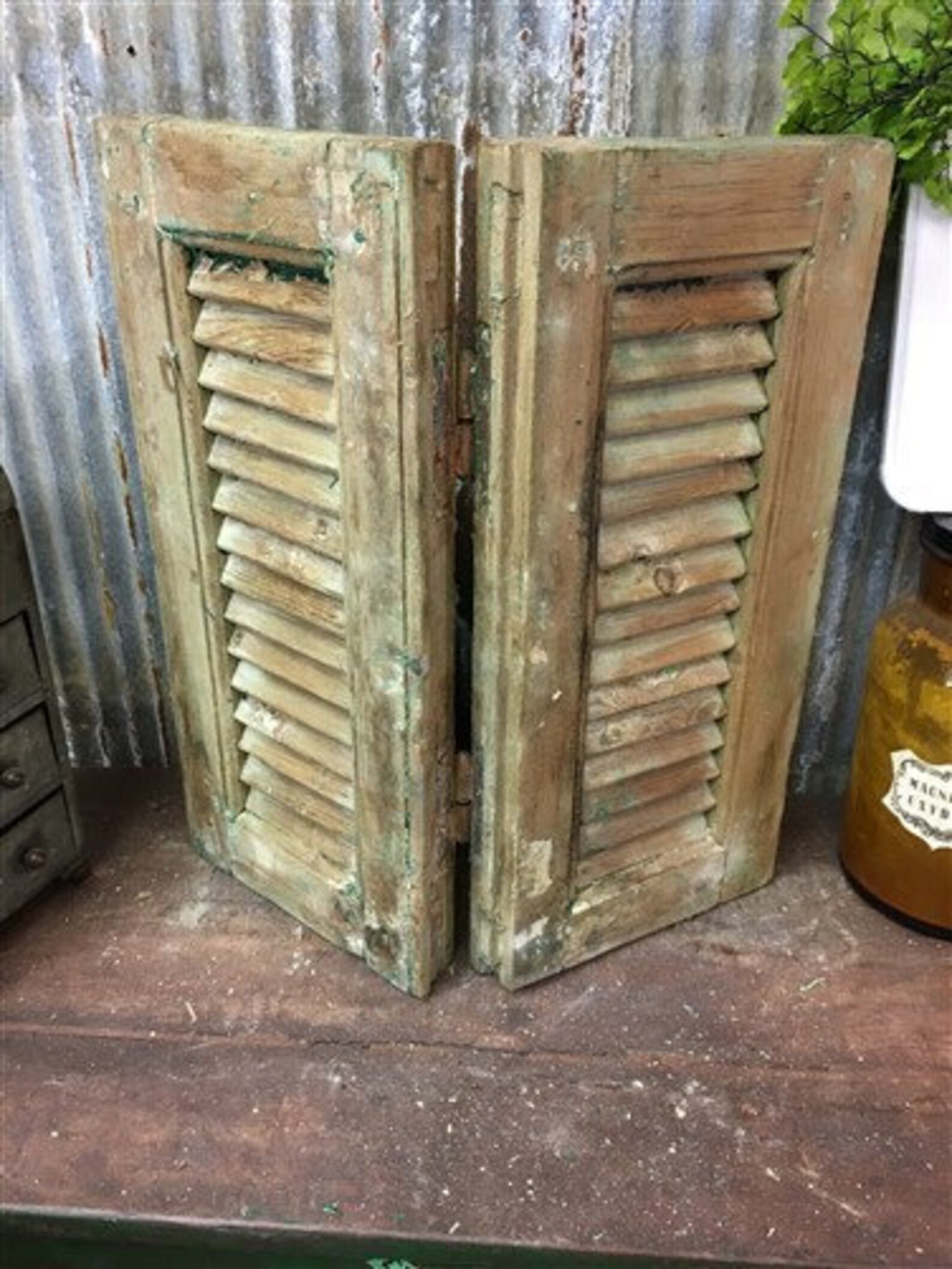 Small Green Antique Farmhouse Shutter Wood Shutter | Etsy