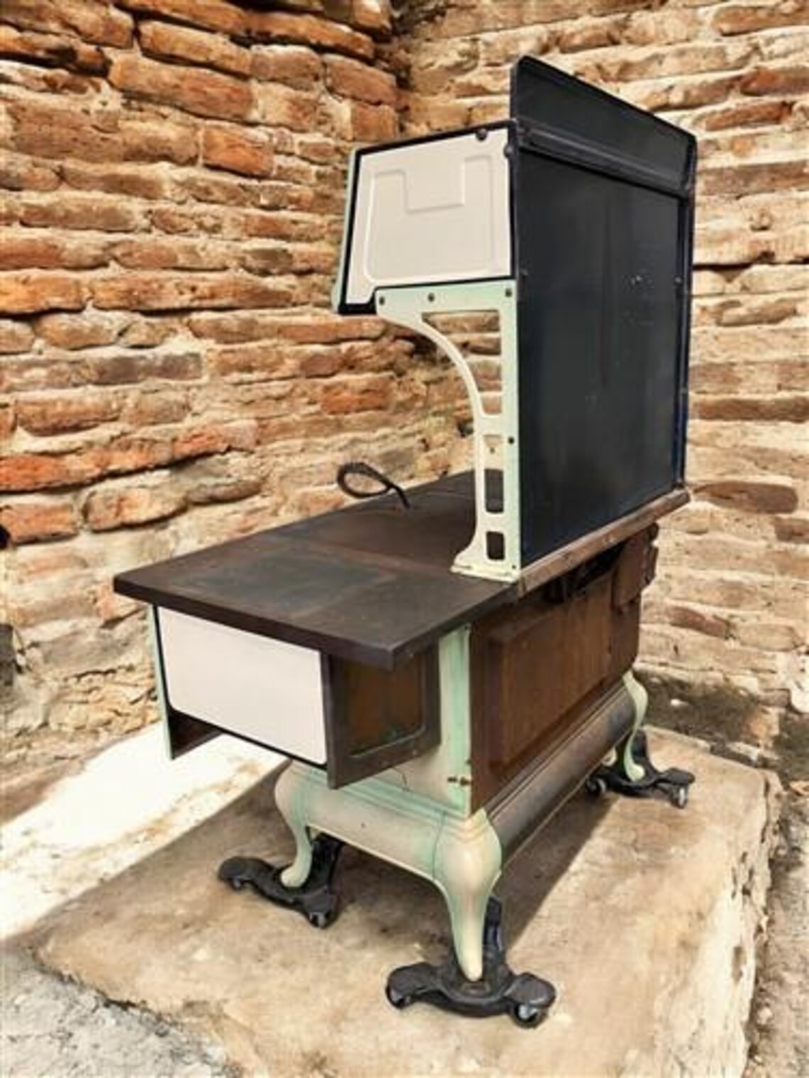 Monogram Stove, Vintage Wood/coal Burning Stove, Cream & Sage Enamel ...