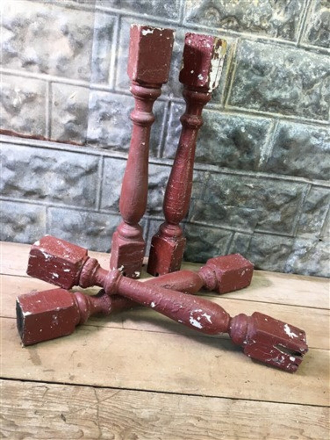 4 Balusters Rustic Red Wood Architectural Salvage Spindle Porch Post ...