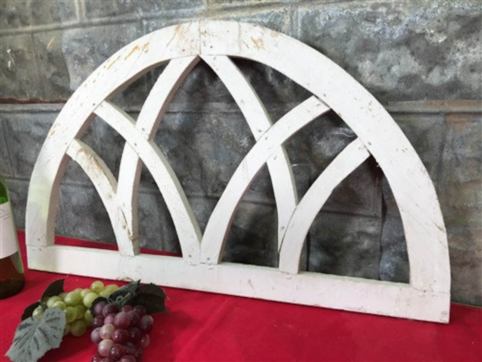 Half Arched Circle Church Cathedral Wood Window, Rustic White Faux ...