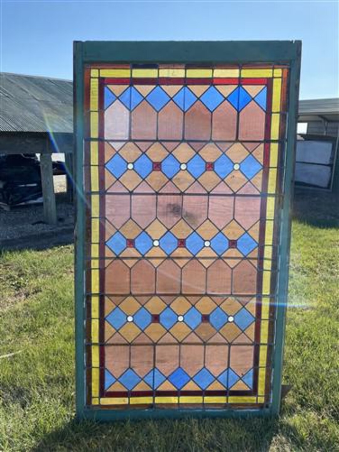 Antique Stained Glass Window, Rectangular Window, Architectural Leaded ...
