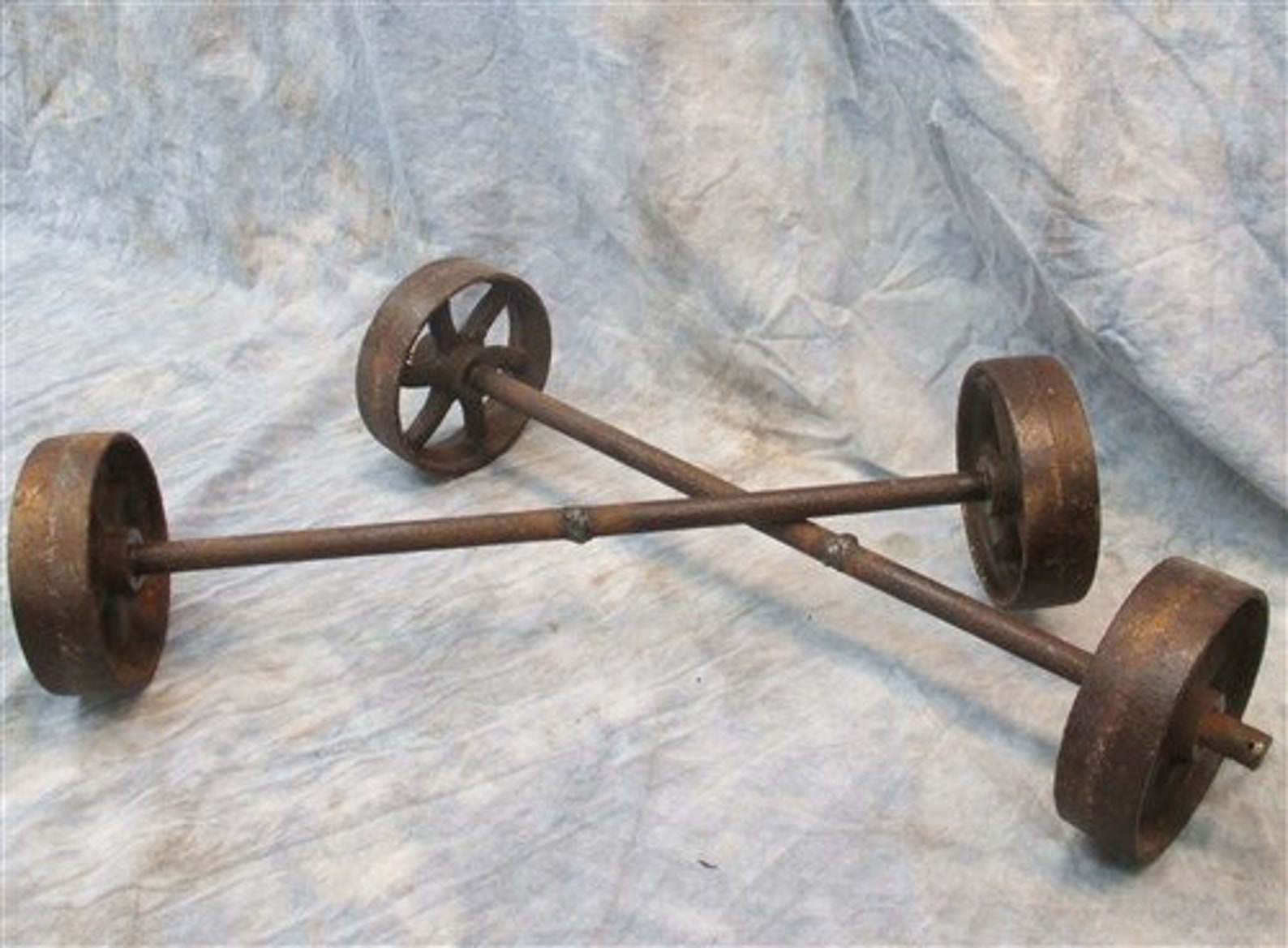 4 Factory Cart Wheels & 2 Axles Cast Iron Vintage Lineberry | Etsy