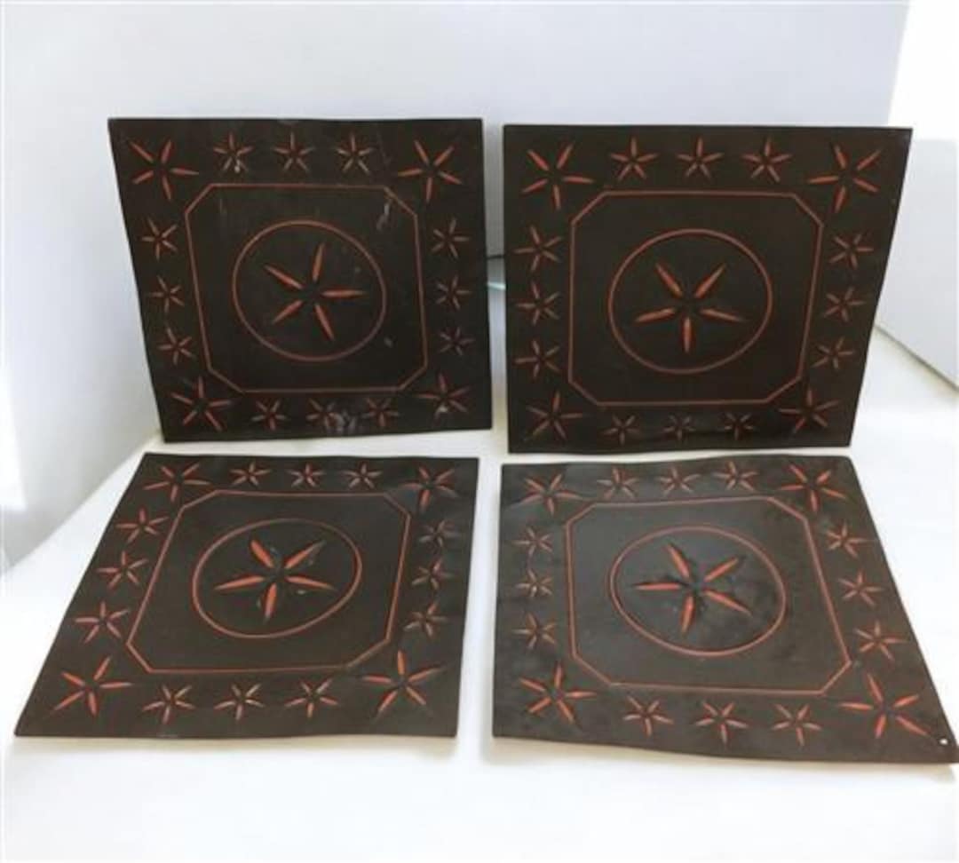 4 Tin Star Ceiling Tiles, Metal Decorative Panels, Backsplash, Vintage ...