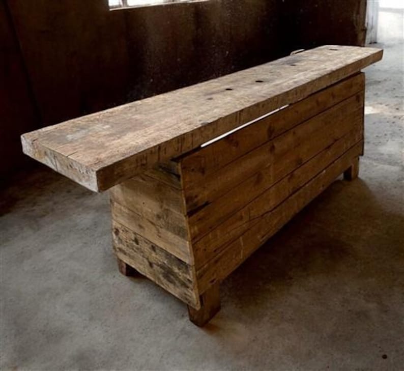Rustic Work Table, Vintage Carpenter's Workbench, Woodworking Console ...